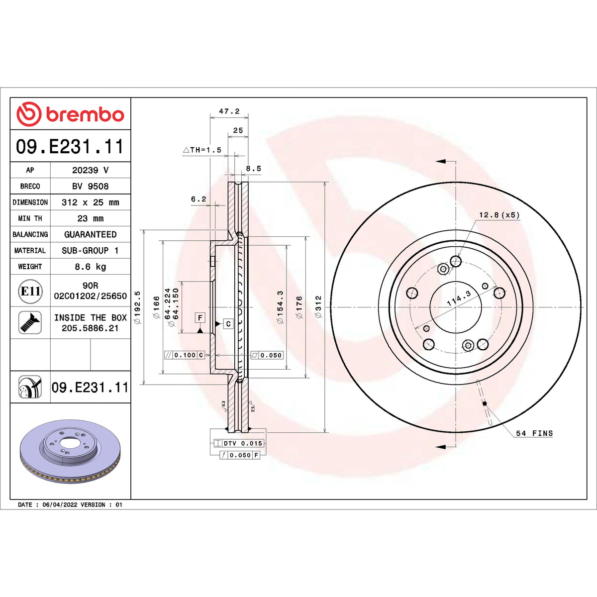 09.E231.11 Brembo Premium Coated Vented Brake Rotor Brembo Brake Canada ...