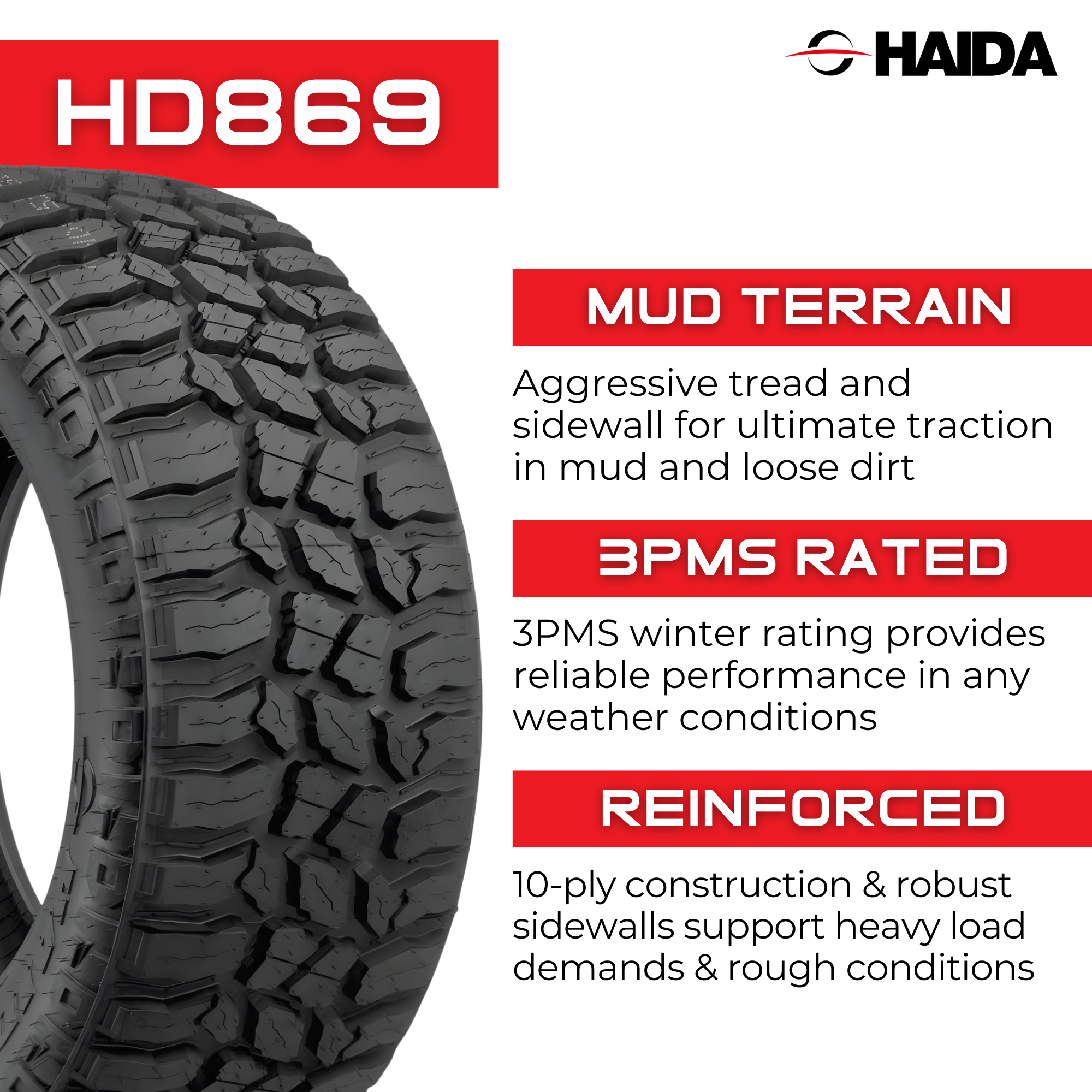 33125018HD869-4PK 33X12.50R18LT 10PR Haida HD869 Mud Champ 118Q - 4 ...